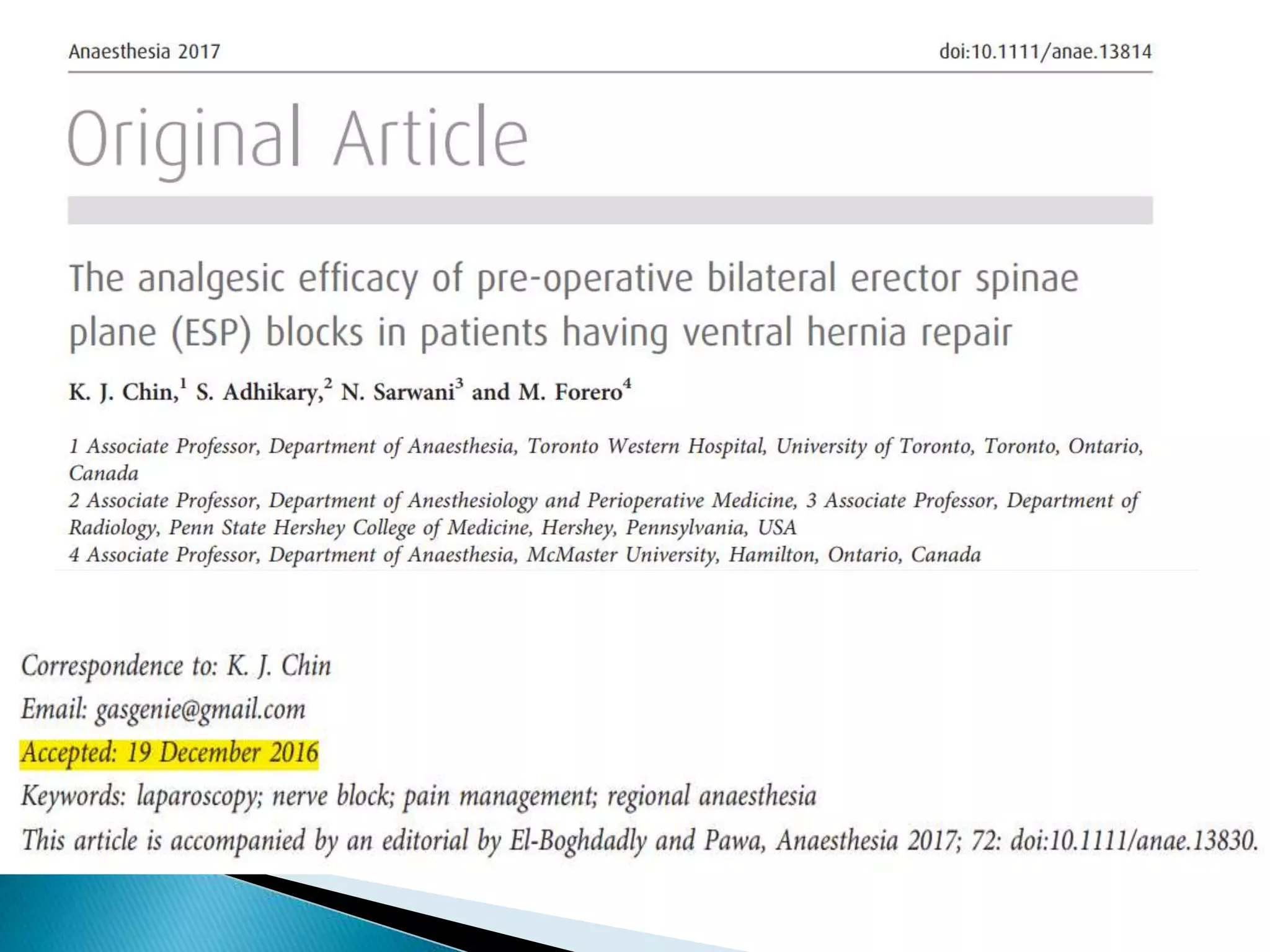 Erector spinae plane block for pain management | PPTX