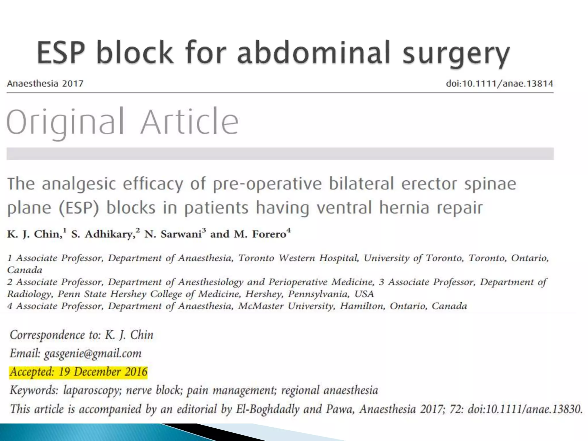 Erector spinae plane block for pain management | PPTX