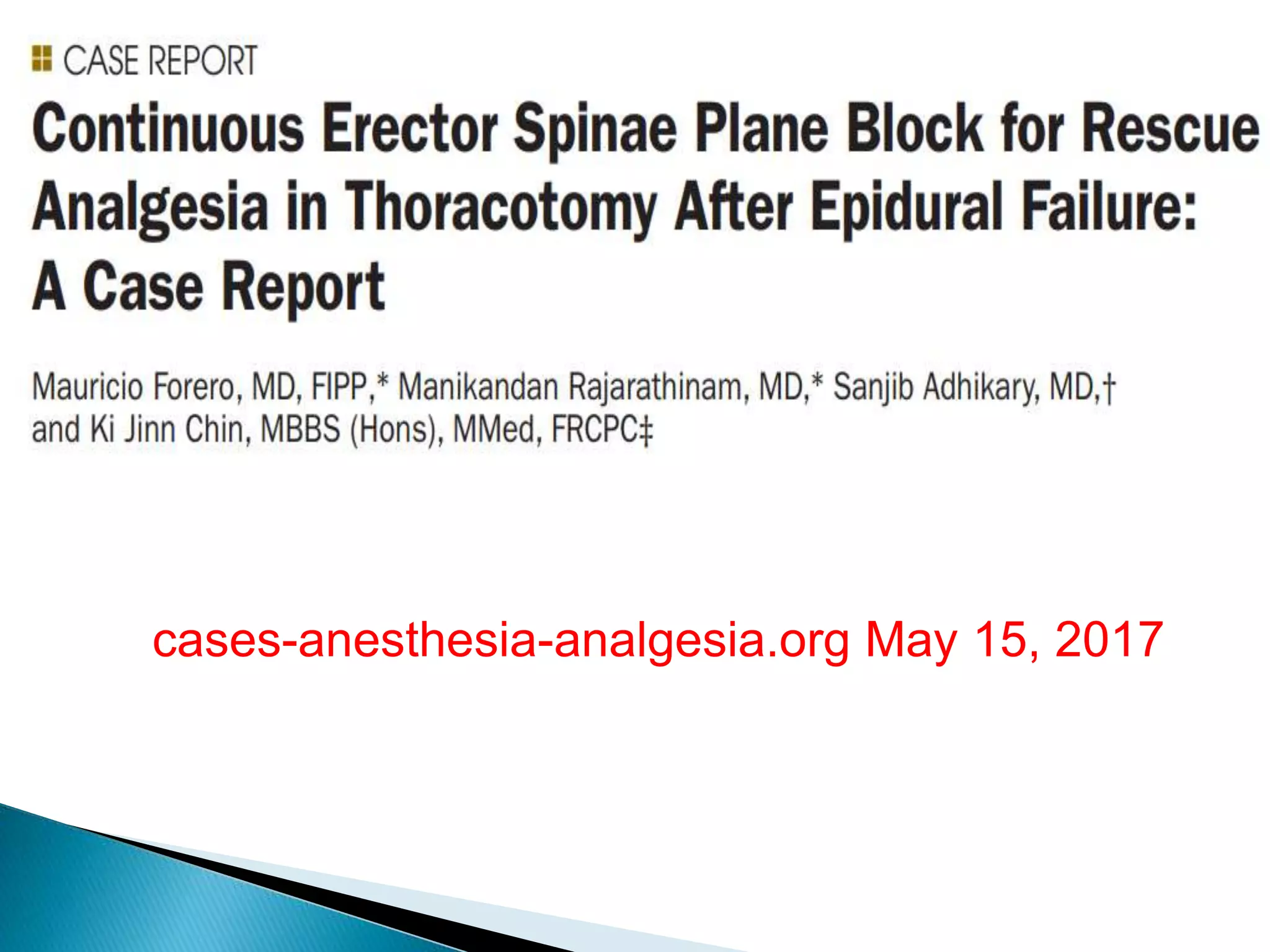 Erector spinae plane block for pain management | PPTX