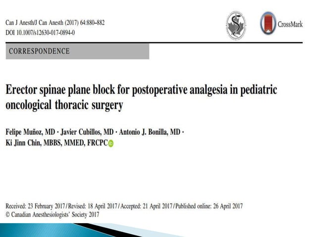 Erector spinae plane block for pain management | PPTX
