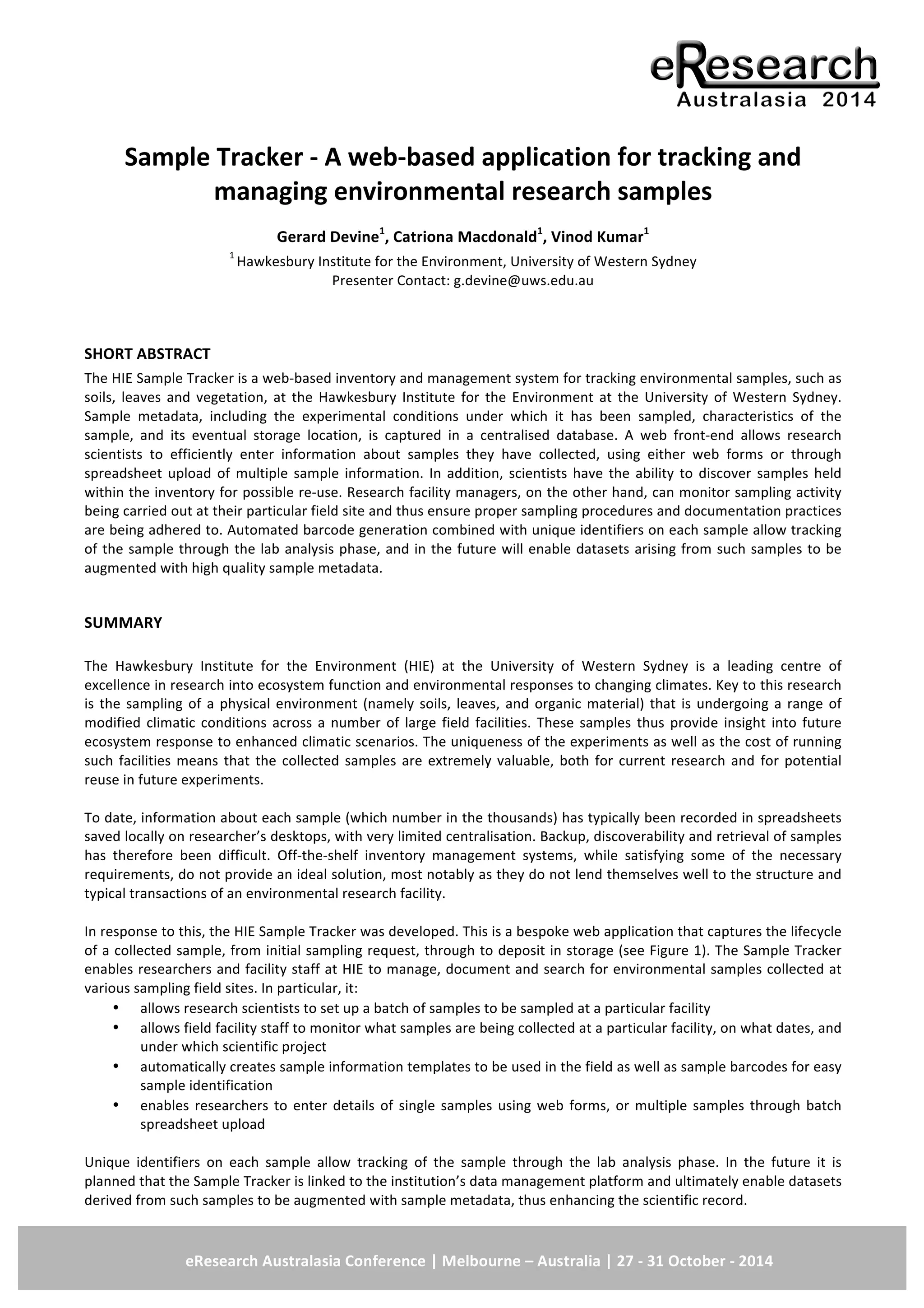 Sample Tracker: A web-based application for tracking and managing environmental research samples ...