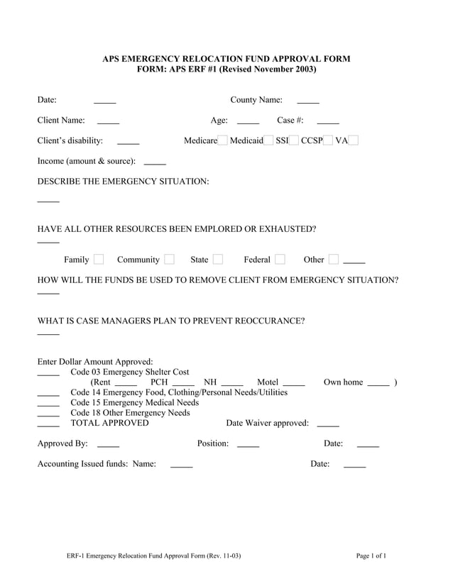 Erf 1 emergency relocation fund approval form | DOC