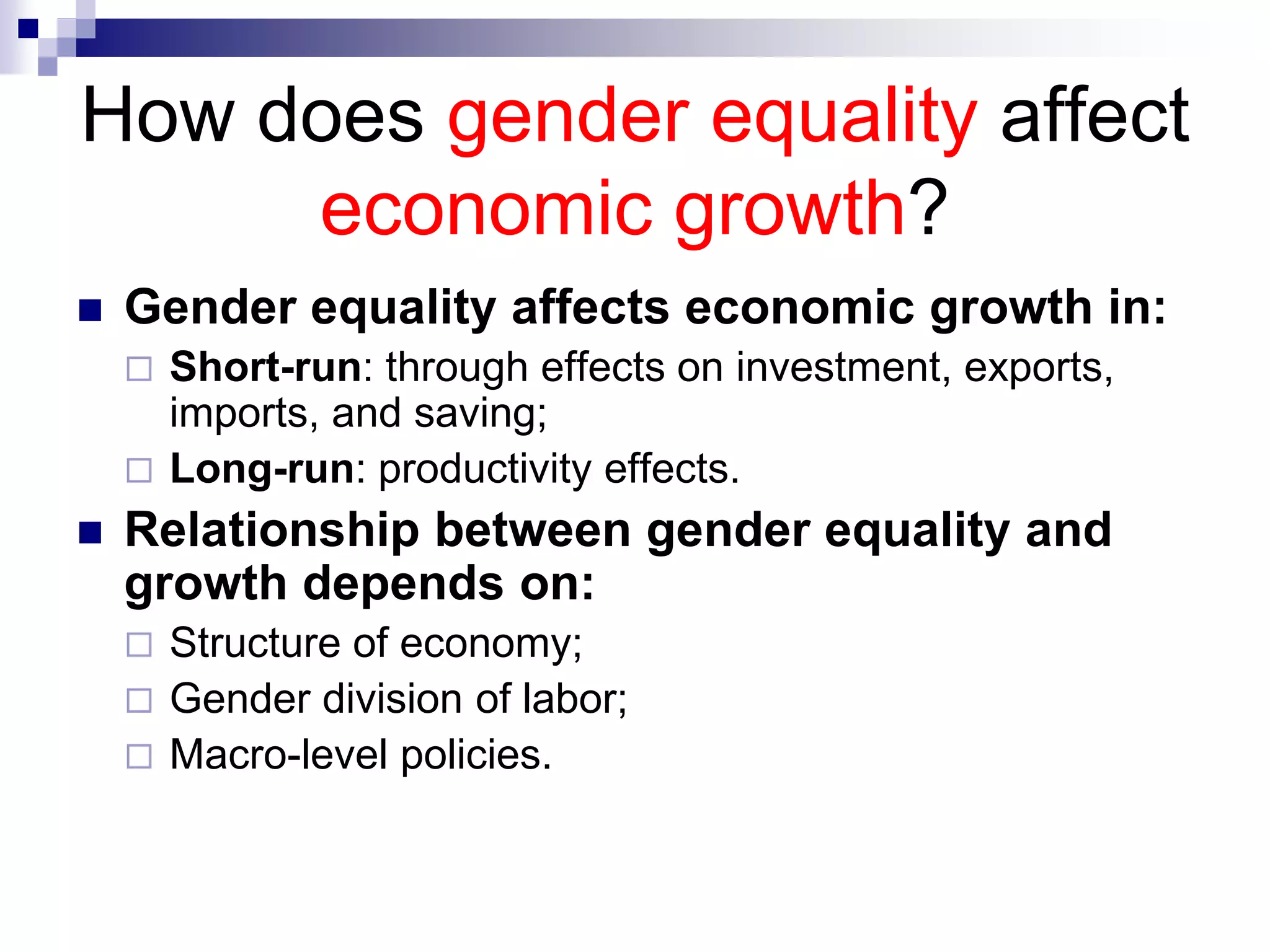 Gender equality matters for economic development and growth: Lessons ...