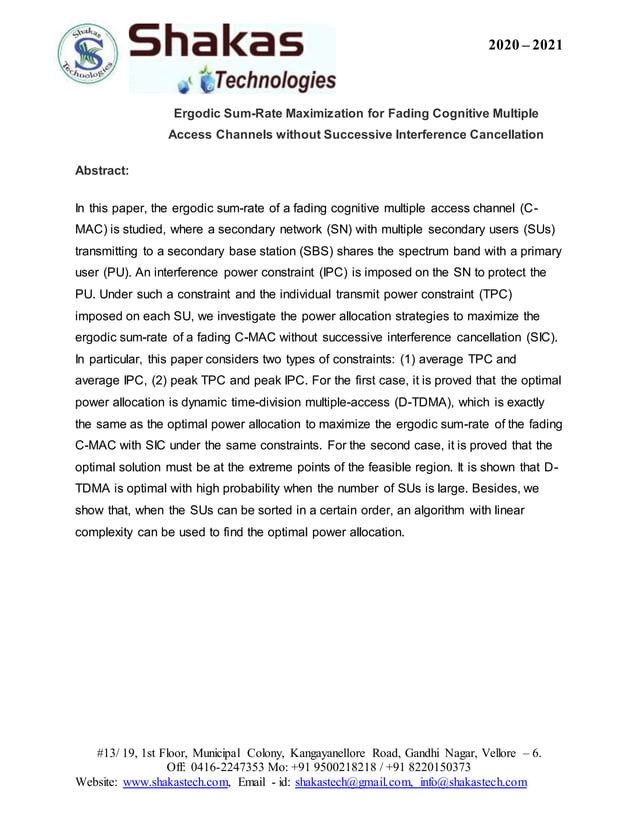 Ergodic sum rate maximization for fading cognitive multiple access channels without successive ...