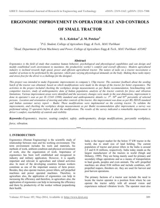 Ergonomic improvement in operator seat and controls of small tractor | PDF