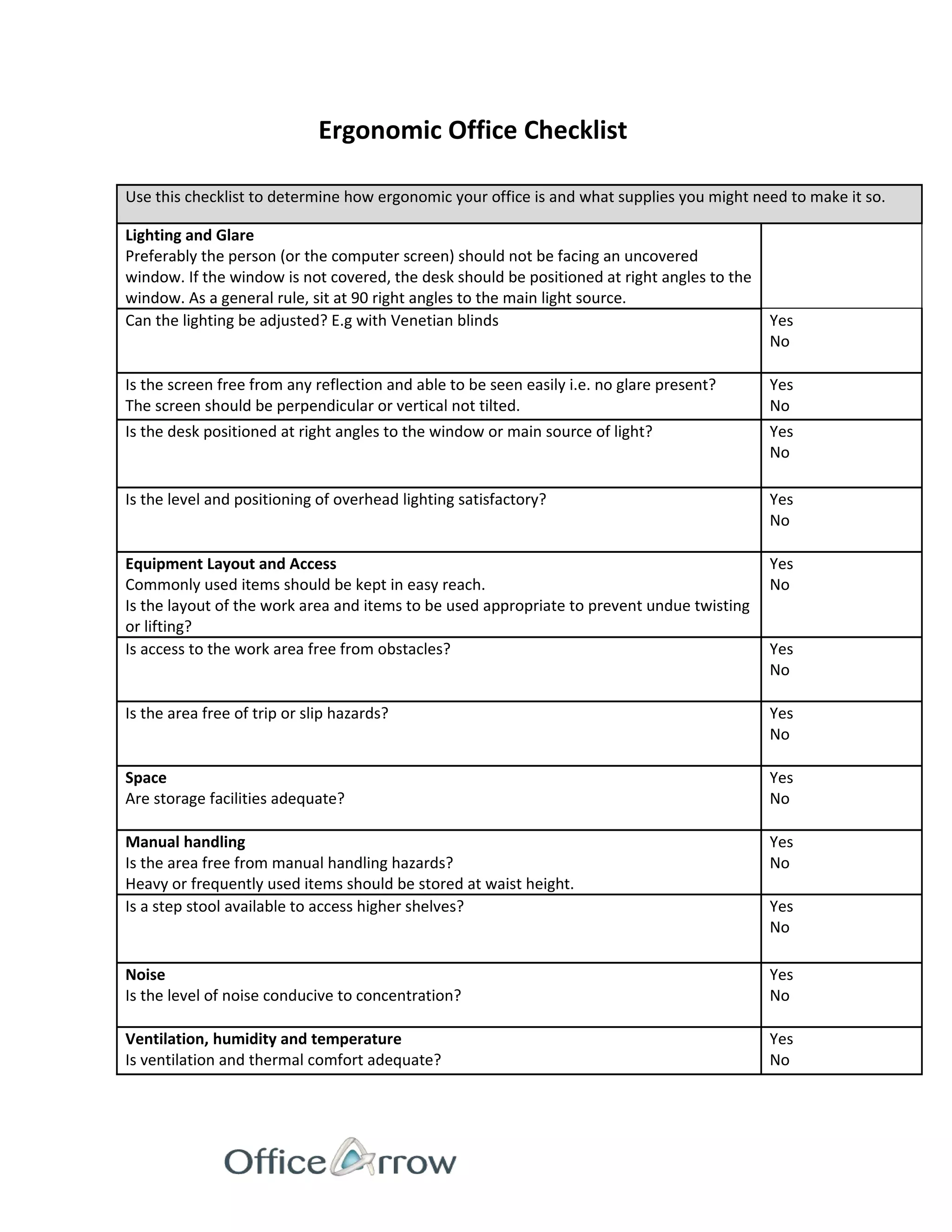 Ergonomic office checklist | DOC