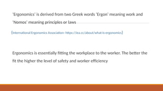ERGONOMICS AND HEALTH occupational health | PPTX