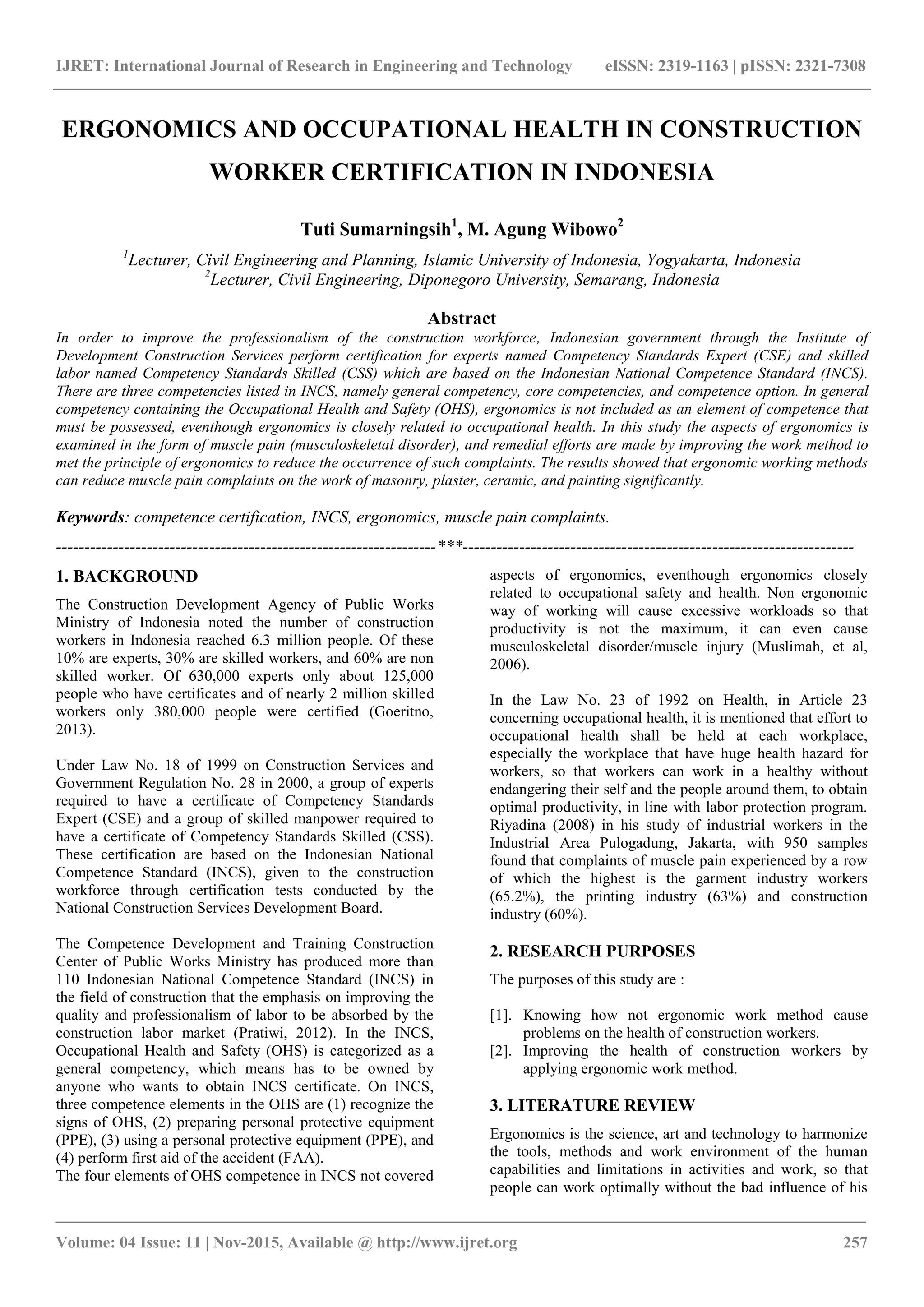 Ergonomics and occupational health in construction worker certification ...