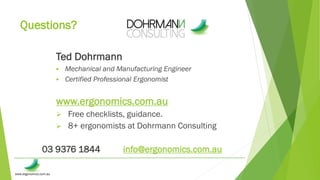 Ergonomics and safety ted dorhman | PDF