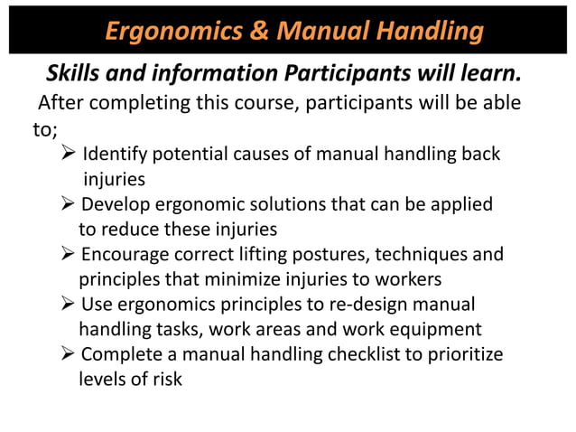 Ergonomics & Manual Handling | PPTX | Physical Therapy | Wellness