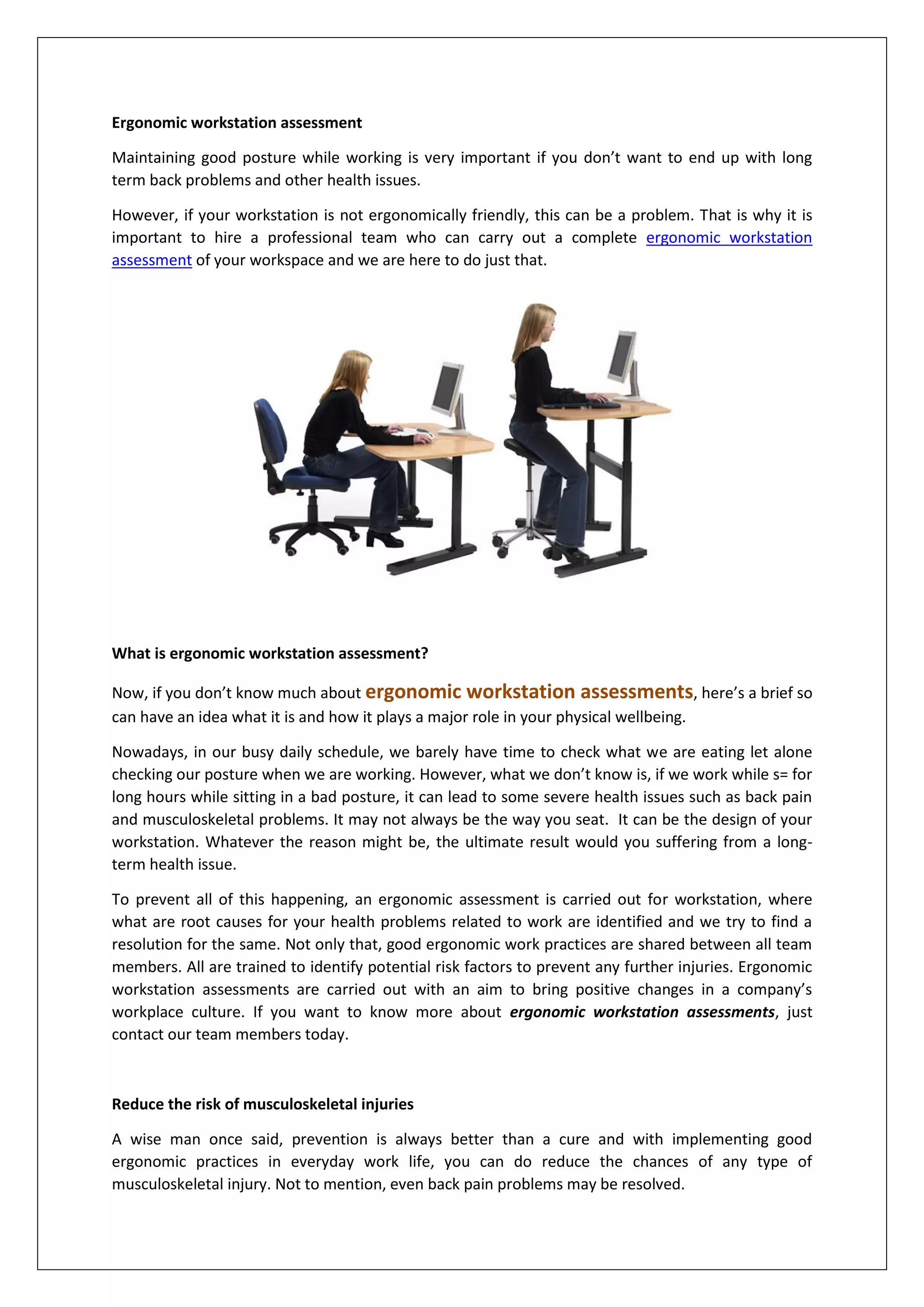 Ergonomic workstation assessment | PDF