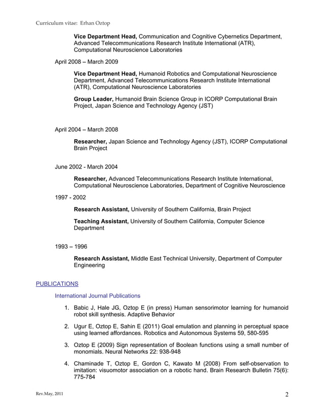 Erhan_Oztop_CV2011-short | PDF | Robotics | Technology & Computing