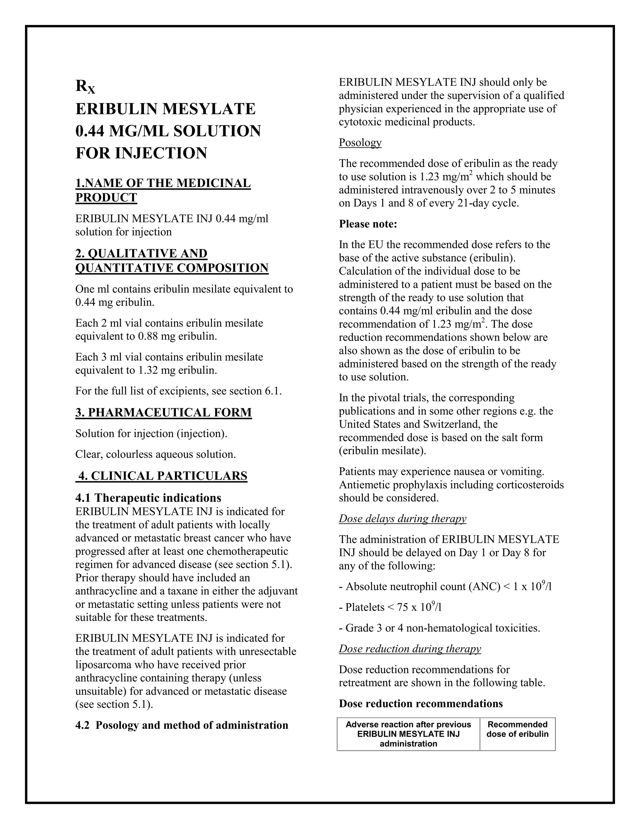 Eribulin mesylate inj 0.44 mgml solution for injection smpc taj ...