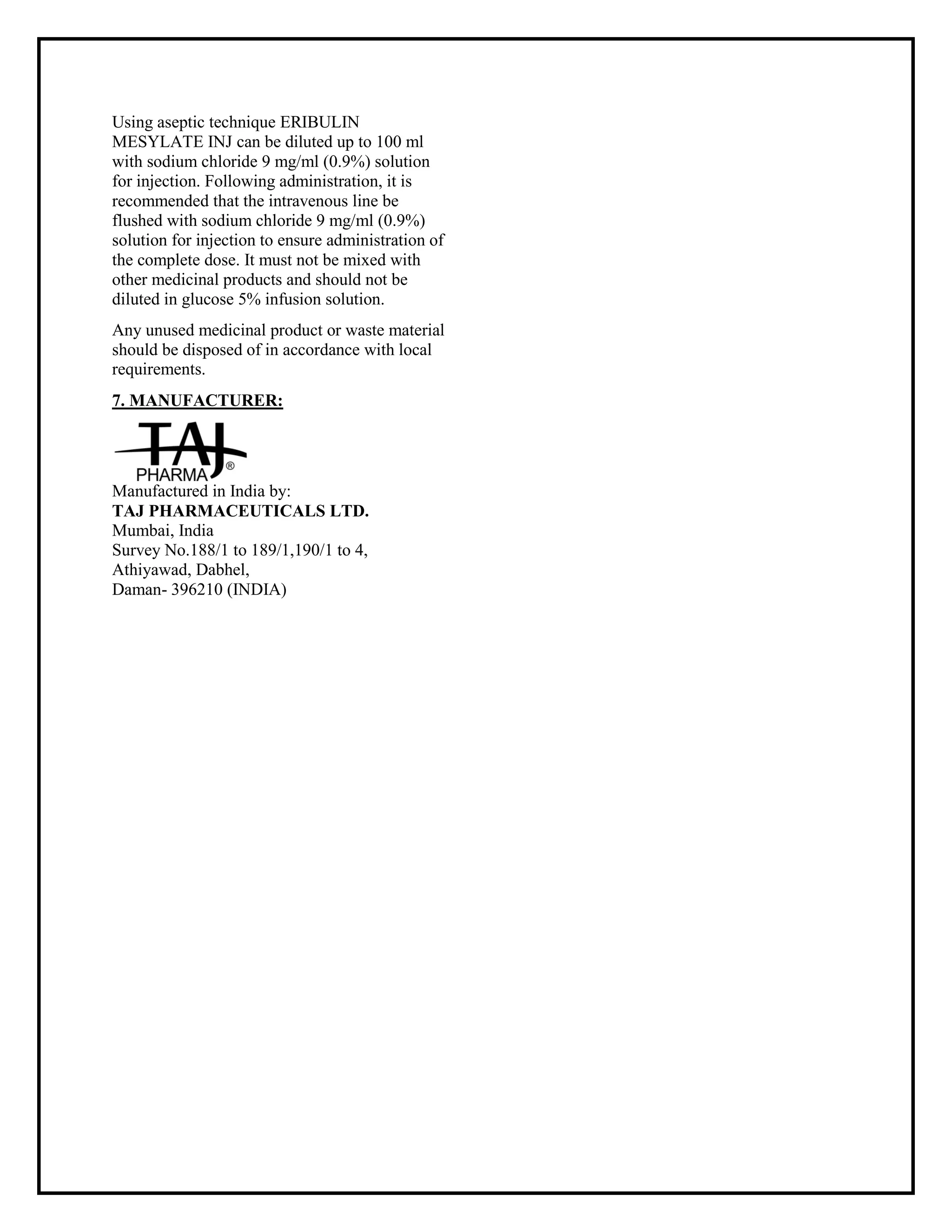 Eribulin mesylate inj 0.44 mgml solution for injection smpc taj ...