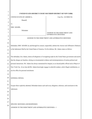 ERIC ADAMS, ANSWER TO THE INDICTMENT and | PDF