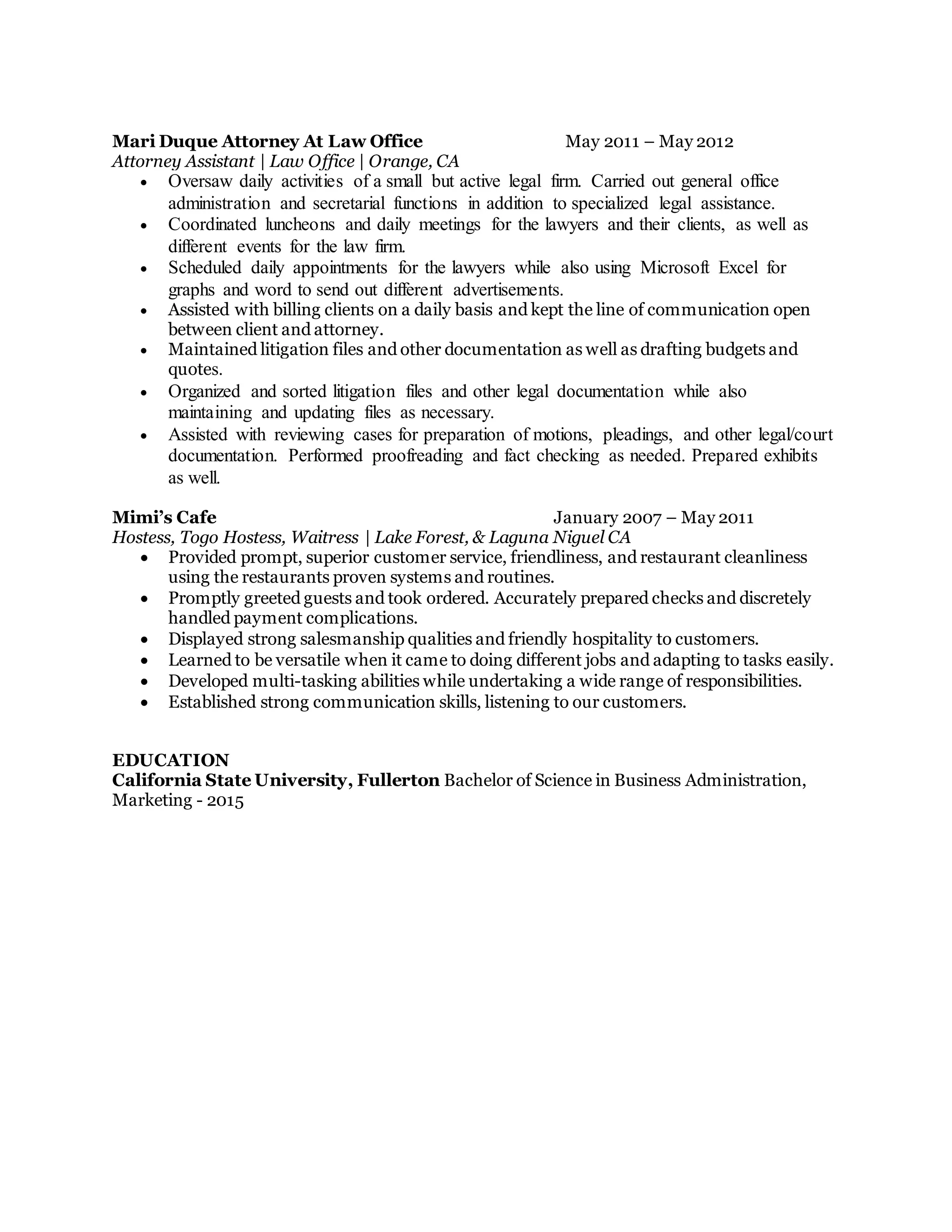 Erica England Resume (1) | DOCX | Legal Services Industry | Industries