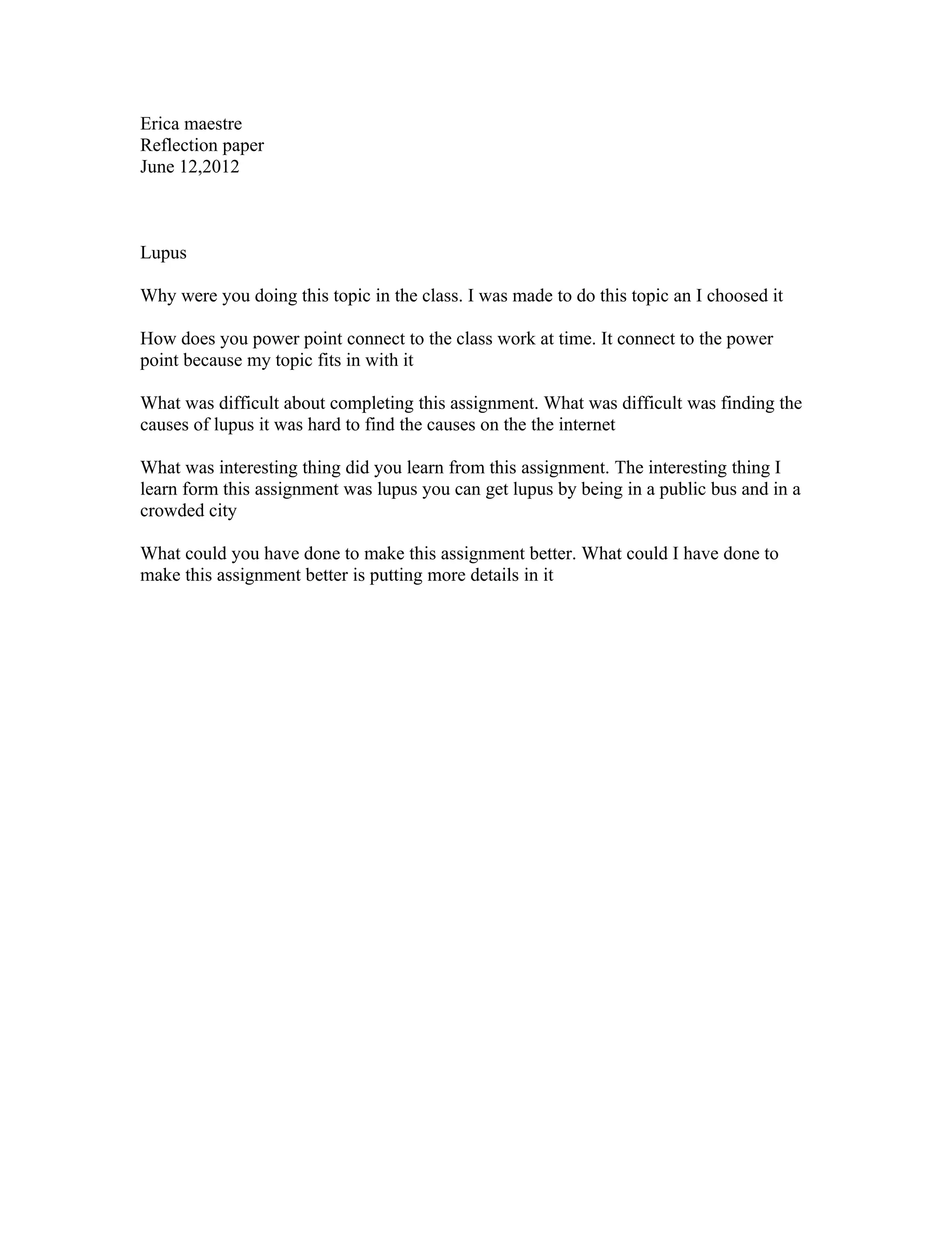 Erica maestre reflection paper lupus 4 | DOC
