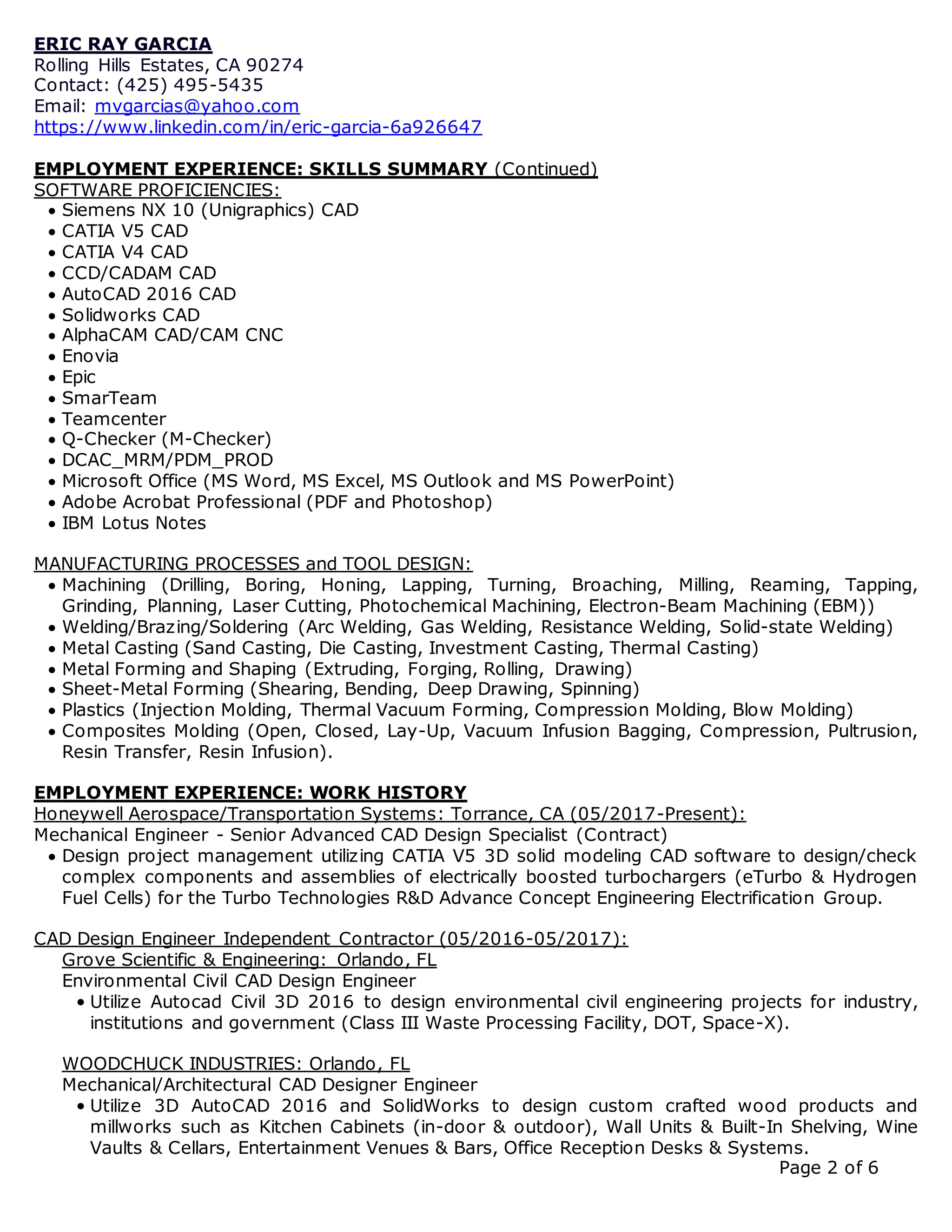 Eric Garcia resume 3D Cad Mechanical Design Engineer | DOCX