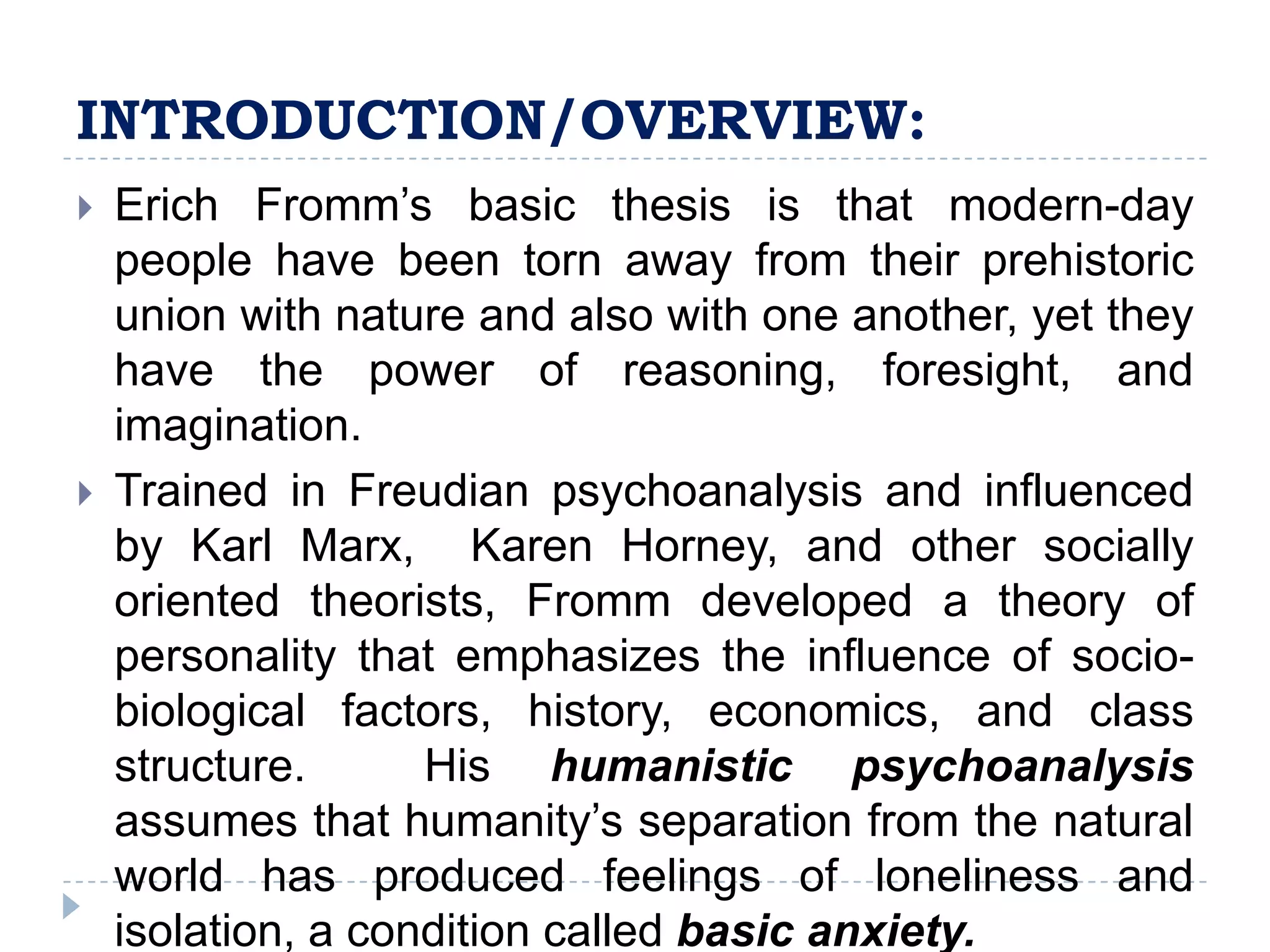 Erich fromm humanistic psychoanalysis | PPTX
