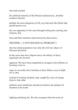 Erich FrommThe Fear of FreedomFirst published in Great.docx | Single ...