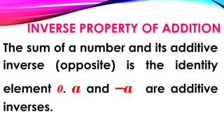 Properties of Real numbers( integers and non integers) | PPT