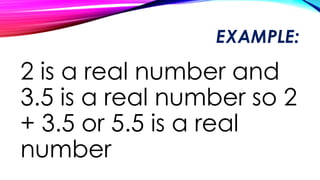 Properties of Real numbers( integers and non integers) | PPT