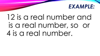 Properties of Real numbers( integers and non integers) | PPT