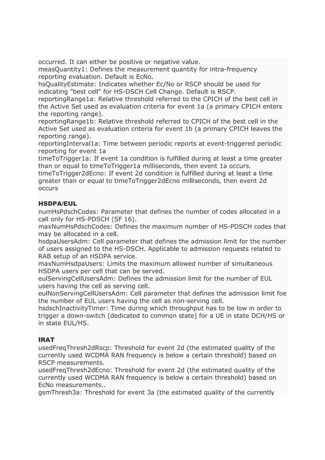 Ericsson important optimization parameters | PDF | Computer Networking | Computing