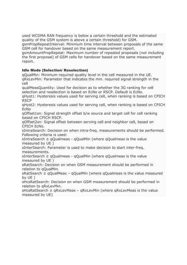 Ericsson important optimization parameters | PDF | Computer Networking | Computing