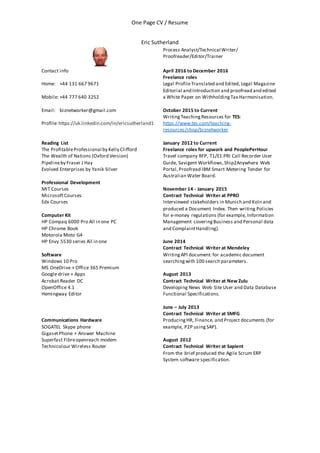 Eric sutherland 1 page cv tech writer | PDF