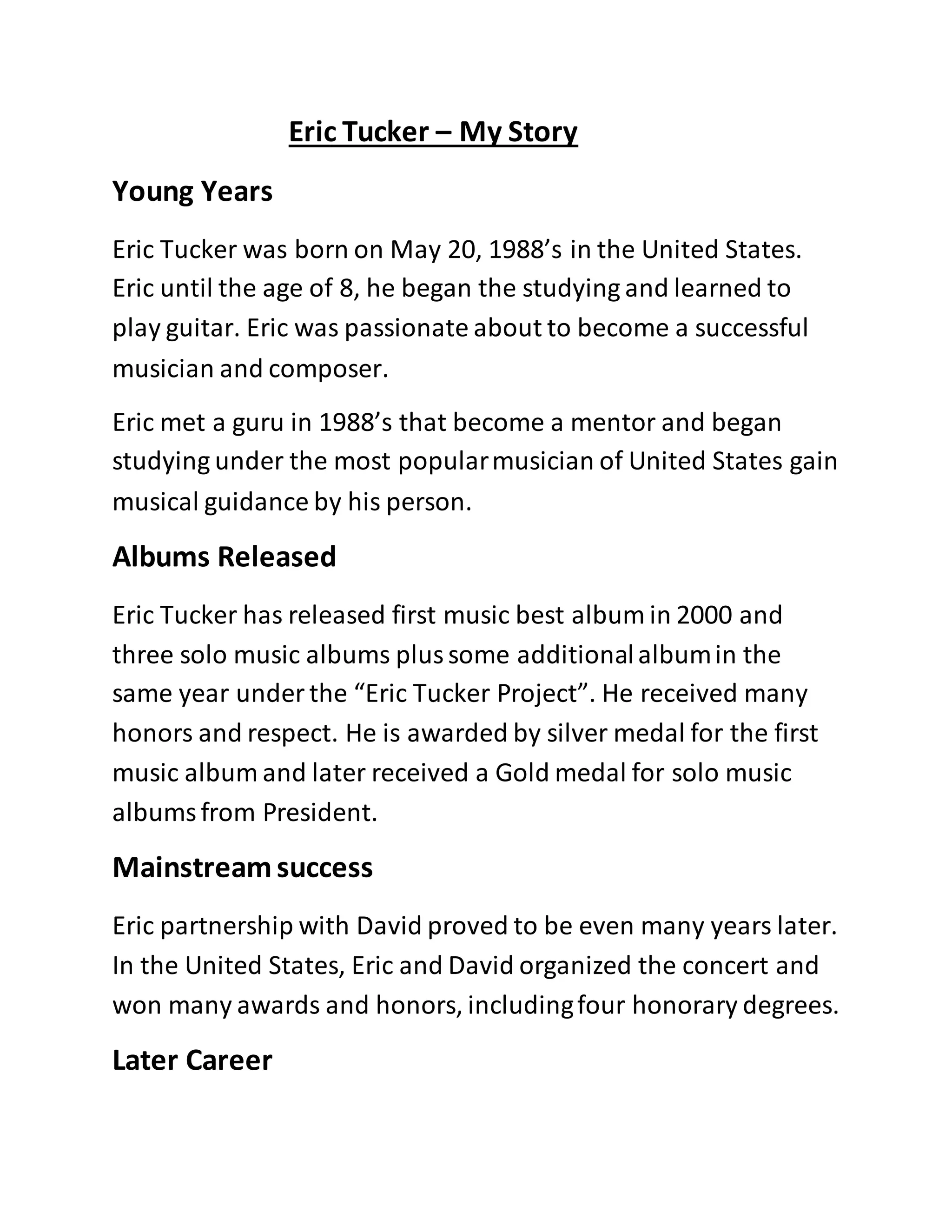 Eric Tucker - My Story | DOCX