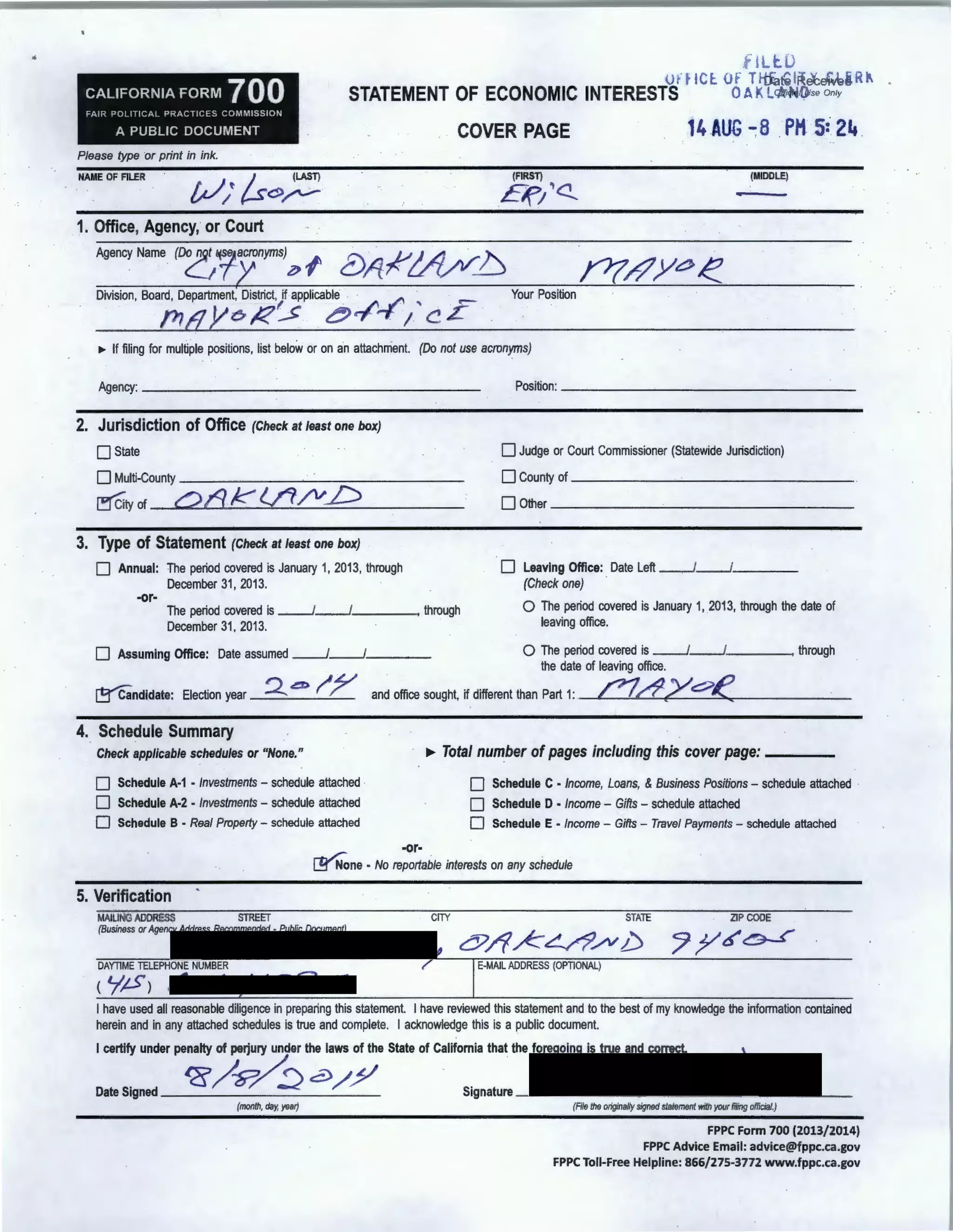 Eric Wilson FPPC Form 700 | PDF