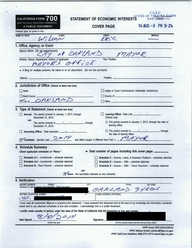 Eric Wilson FPPC Form 700 | PDF