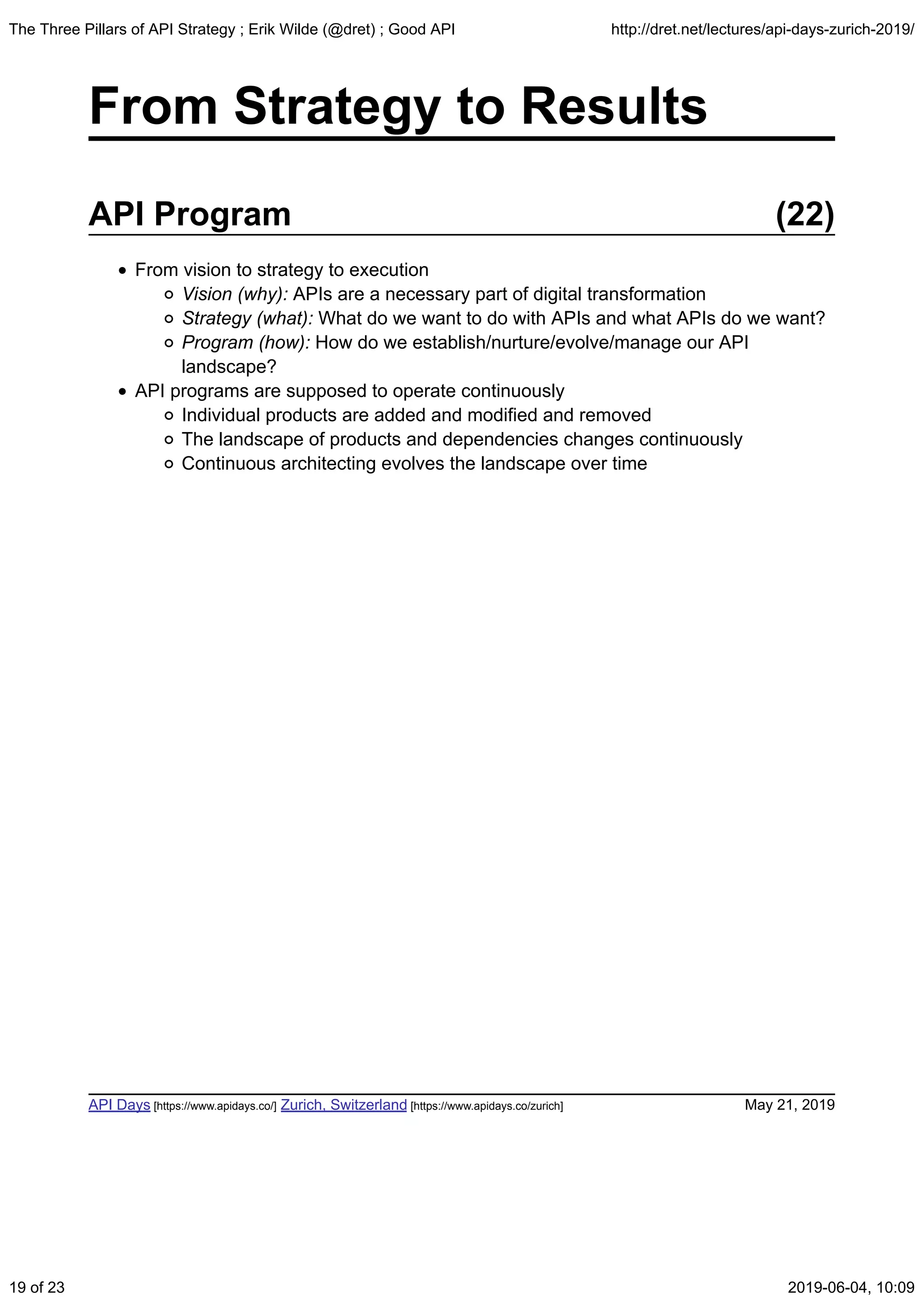 APIdays Zurich 2019 - The Three Pillars of API Strategy Erik Wilde ...