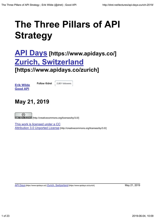 APIdays Zurich 2019 - The Three Pillars of API Strategy Erik Wilde ...