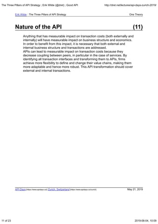 APIdays Zurich 2019 - The Three Pillars of API Strategy Erik Wilde ...