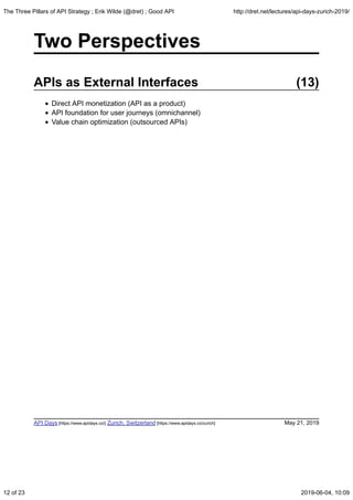 APIdays Zurich 2019 - The Three Pillars of API Strategy Erik Wilde, GoodAPI | PDF