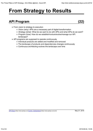 APIdays Zurich 2019 - The Three Pillars of API Strategy Erik Wilde ...