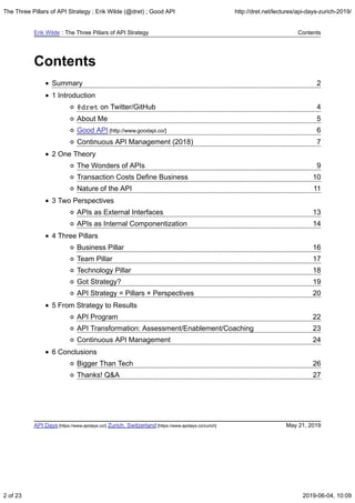 APIdays Zurich 2019 - The Three Pillars of API Strategy Erik Wilde ...