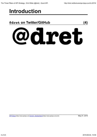 APIdays Zurich 2019 - The Three Pillars of API Strategy Erik Wilde ...