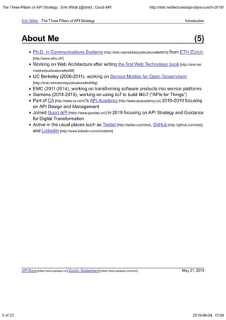 APIdays Zurich 2019 - The Three Pillars of API Strategy Erik Wilde, GoodAPI | PDF