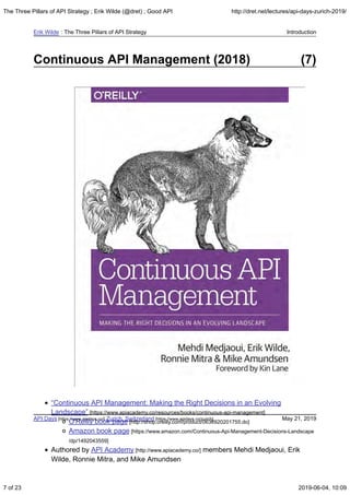 APIdays Zurich 2019 - The Three Pillars of API Strategy Erik Wilde ...