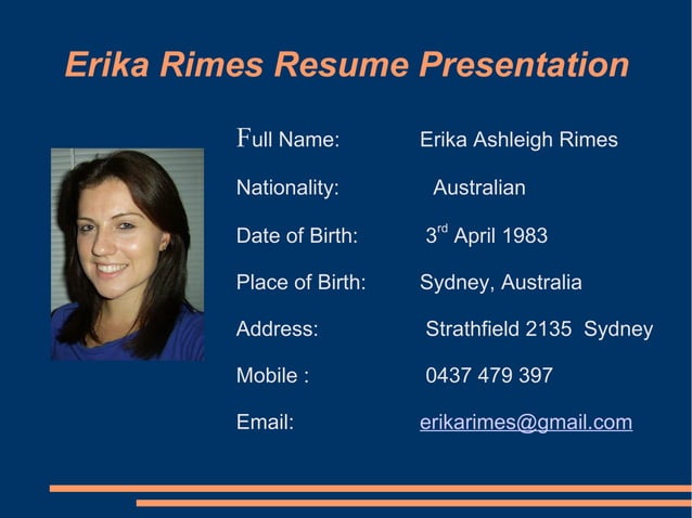 Erika Rimes Resume Powerpoint | PPT