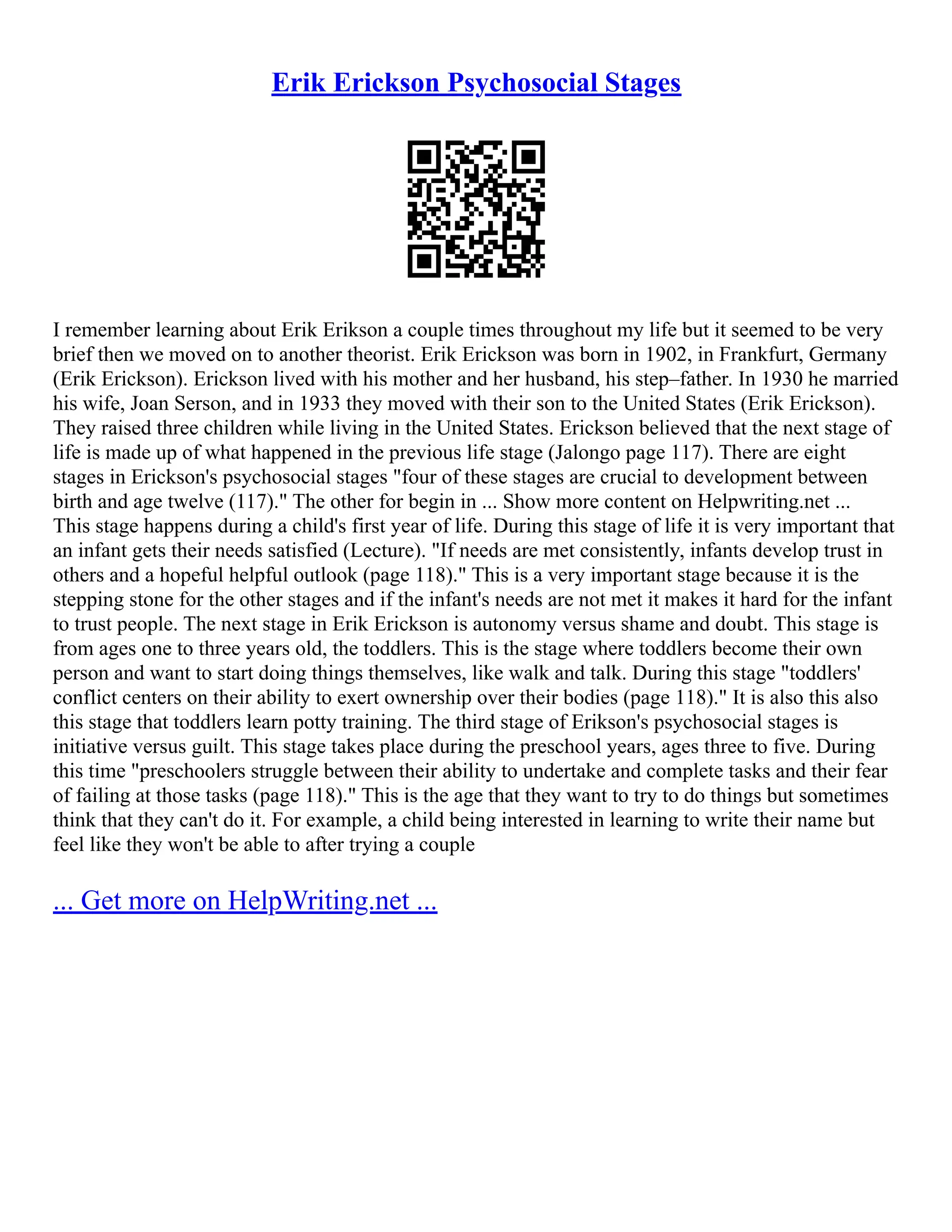 Erik Erickson Paper | PDF