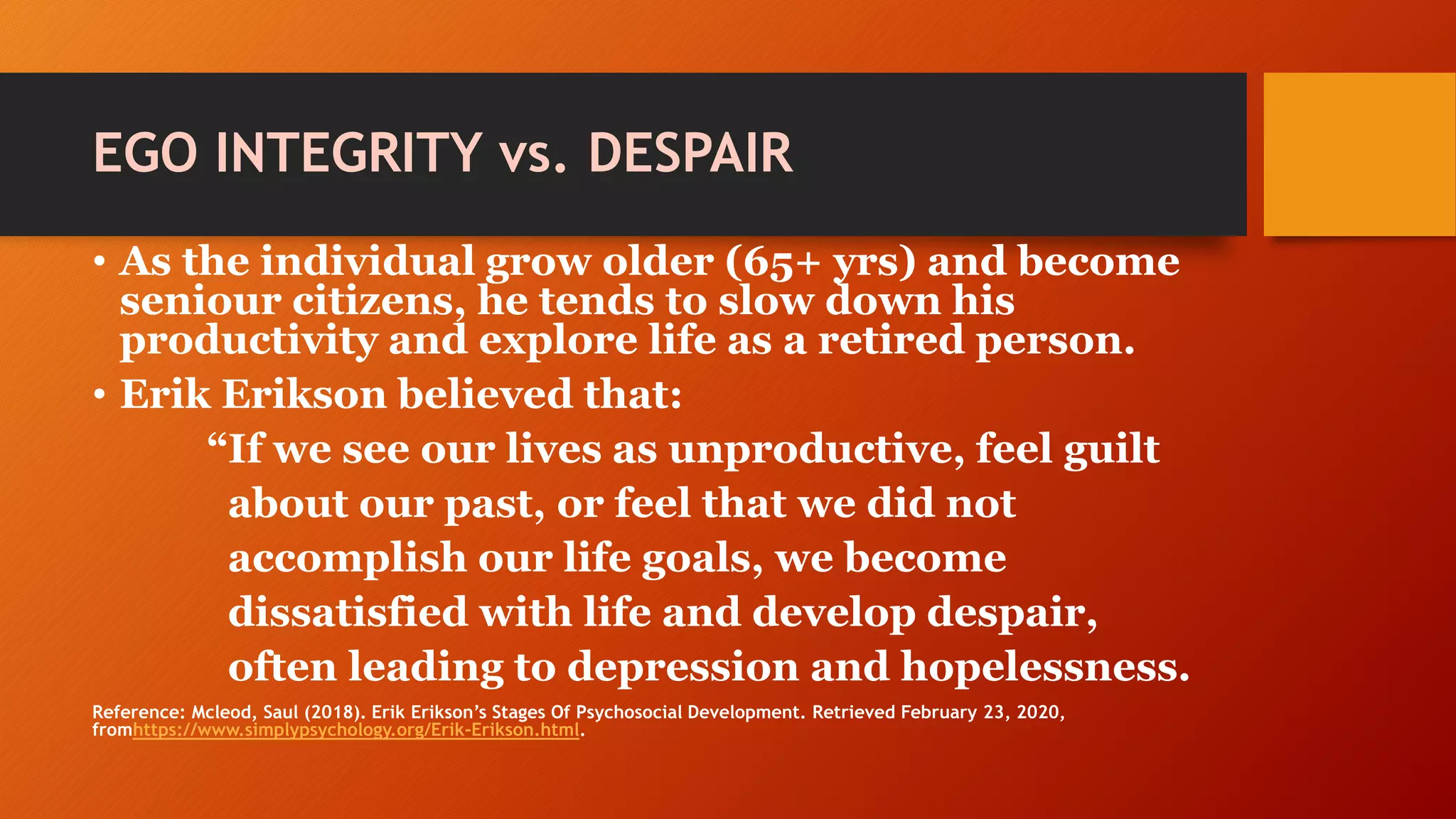 ERIK ERIKSON STAGES OF PSYCHOSOCIAL DEVELOPMENT | PPTX