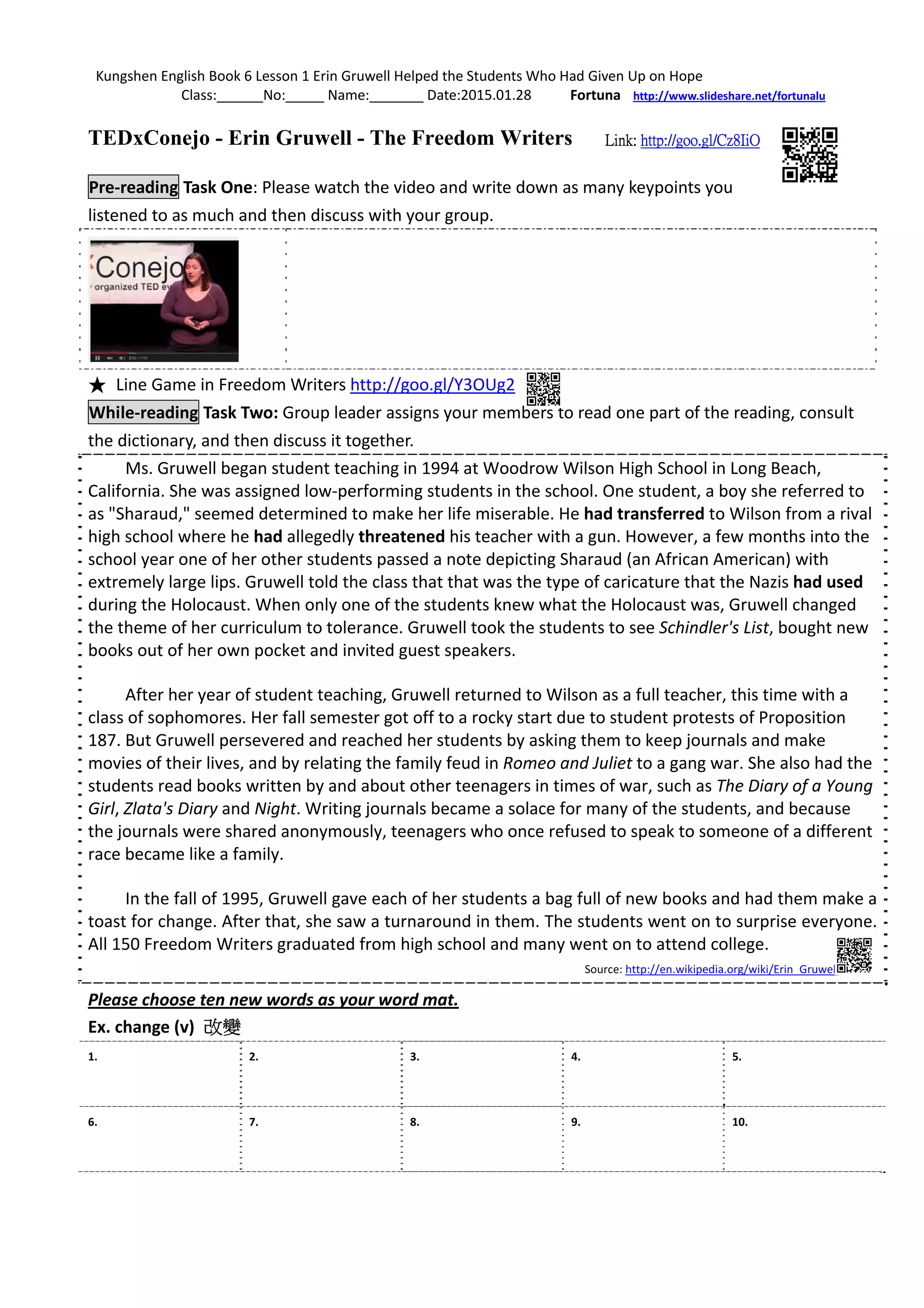 Erin gruwell the freedom writers | PDF | Education