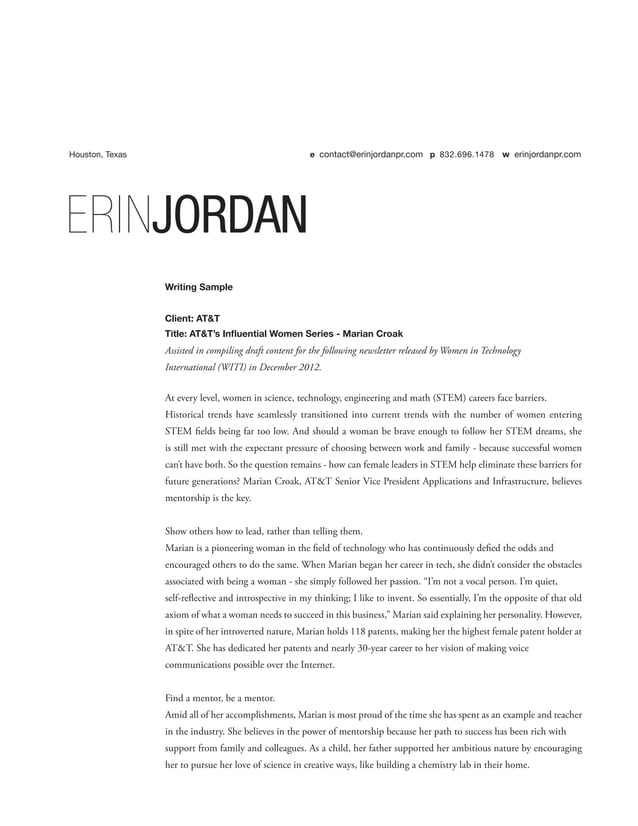 Erin Jordan Writing Sample | PDF