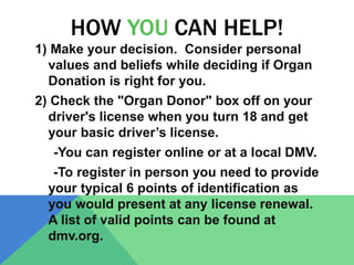 Organ Donation Driver's Education Presentation | PPT