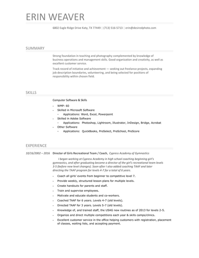 Erin Weaver - Resume 2016 | PDF