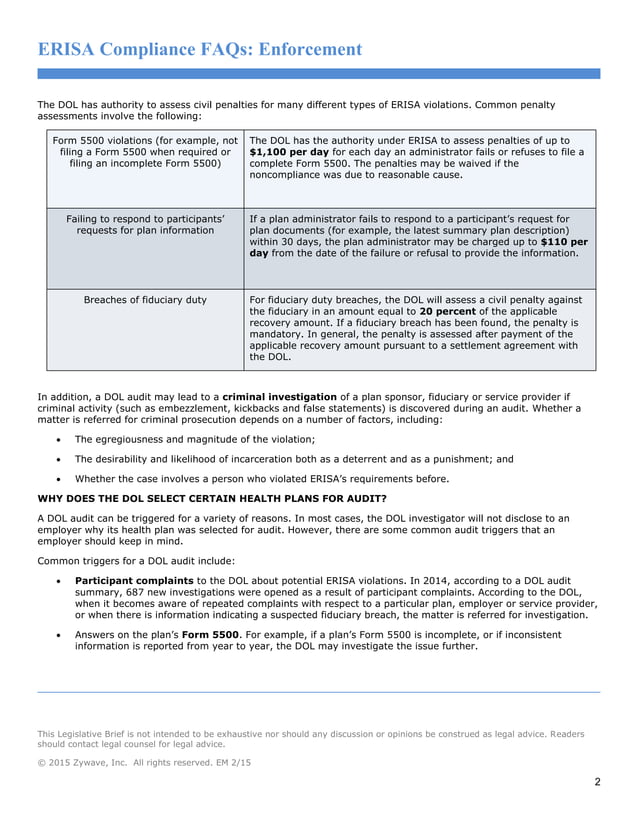 ERISA Compliance FAQs: Enforcement | PDF | Personal Taxes | Personal ...